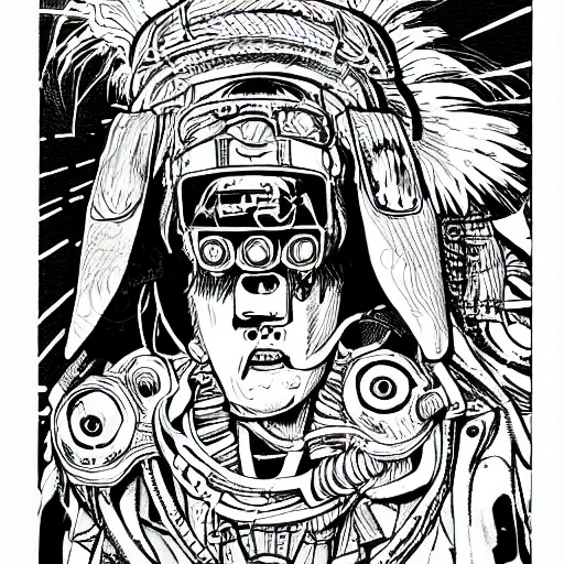 retro future techno punk shaman drawn by moebius, | Stable Diffusion ...