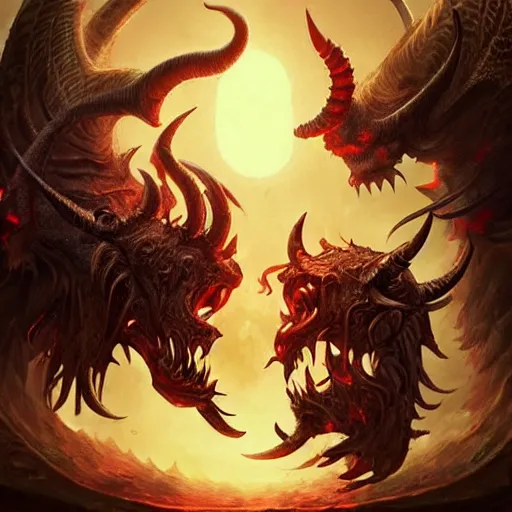 Two demons in hell fighting each other, very coherent | Stable Diffusion