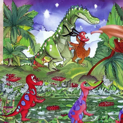 Dinosaurs eating berry trees in the jungle tundrawp. | Stable Diffusion ...