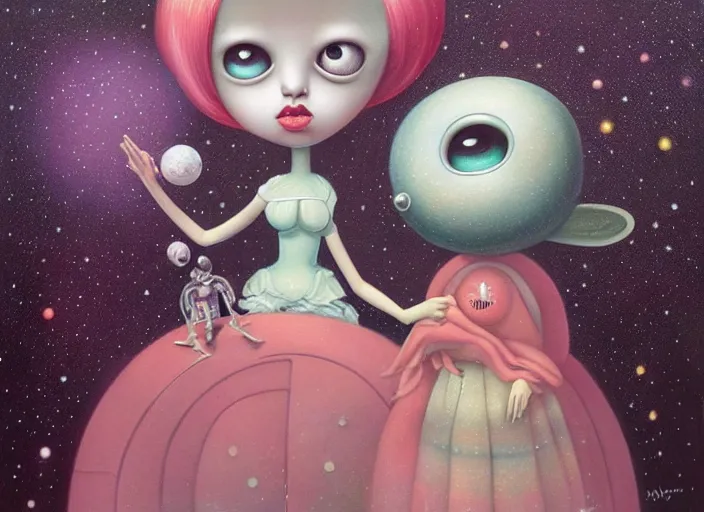a cute alien girl holds the universe in her hand, an | Stable Diffusion ...