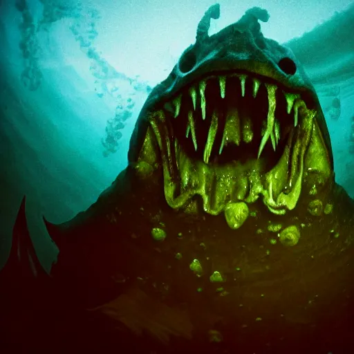 underwater closeup of a satanic sea monster in the | Stable Diffusion