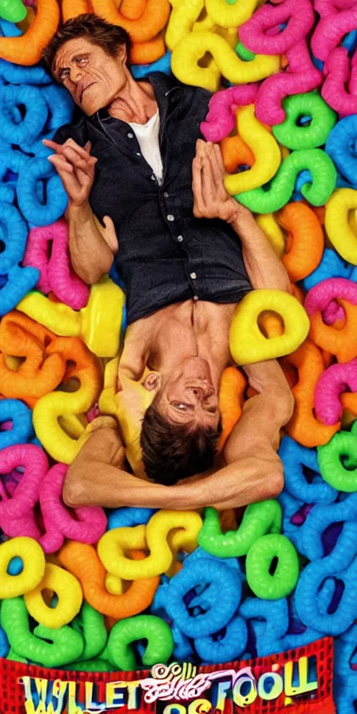 Willem Dafoe laying in froot loops, movie poster | Stable Diffusion ...