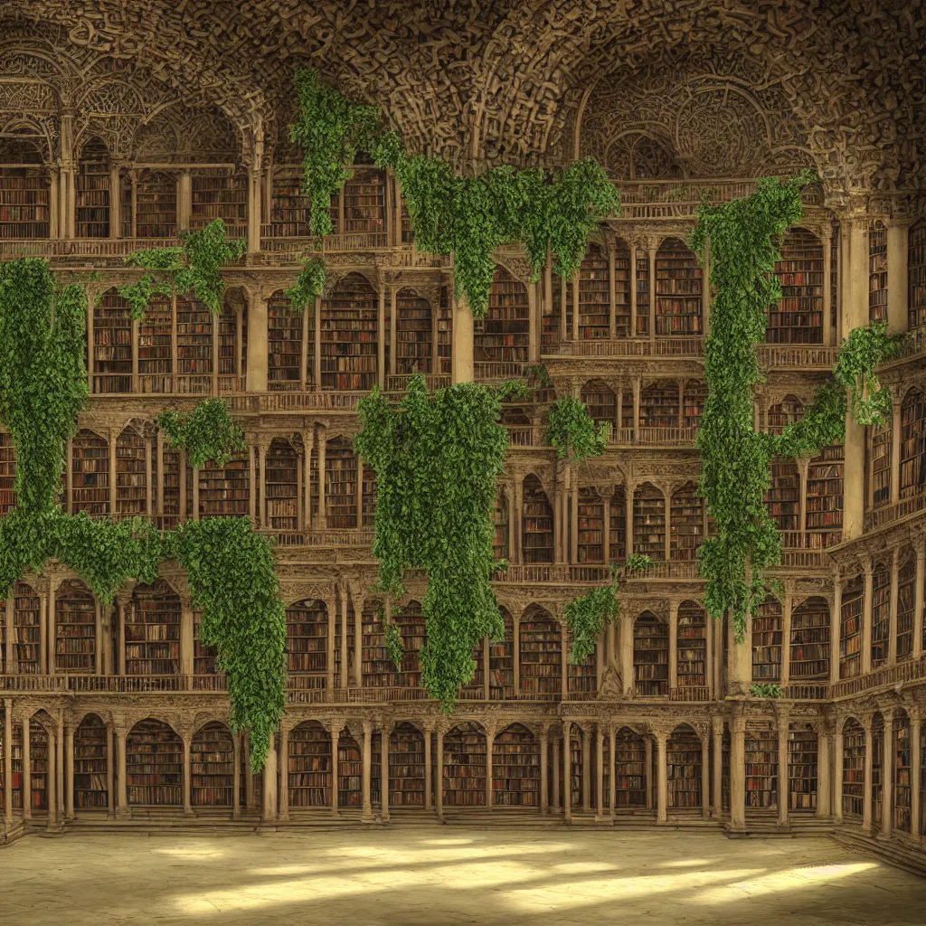 entrance of the ultimate grand library, overgrown ivy | Stable ...