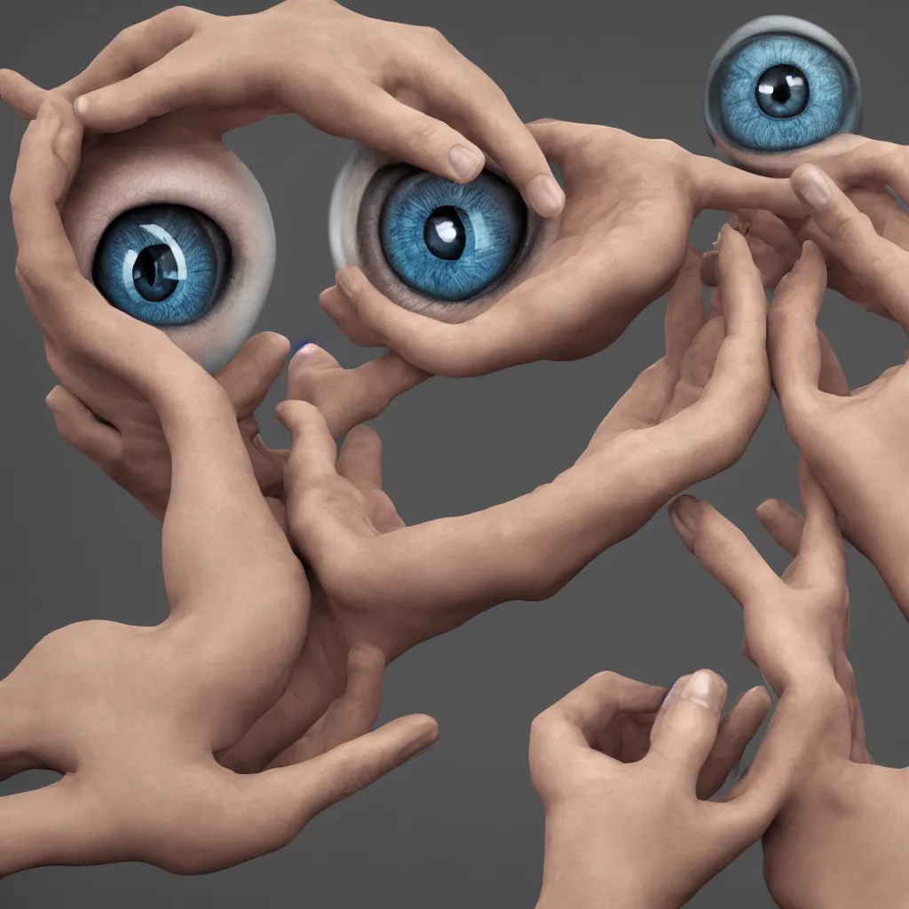 two hands holding dozens of human eyeballs, octane | Stable Diffusion | OpenArt