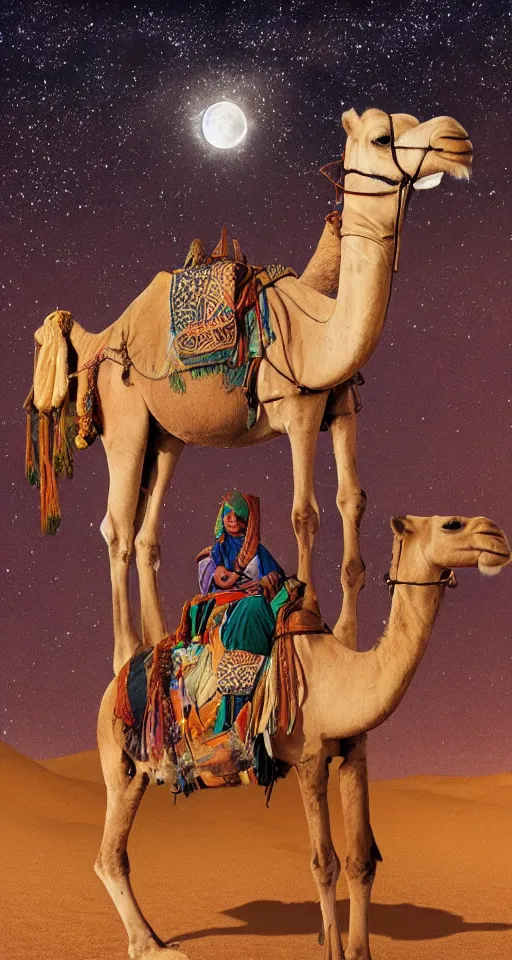 an arabian merchant rides her camel in the desert at | Stable Diffusion ...