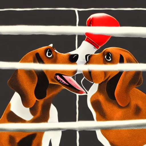 two beagle hound dogs boxing with fists, inside a | Stable Diffusion ...