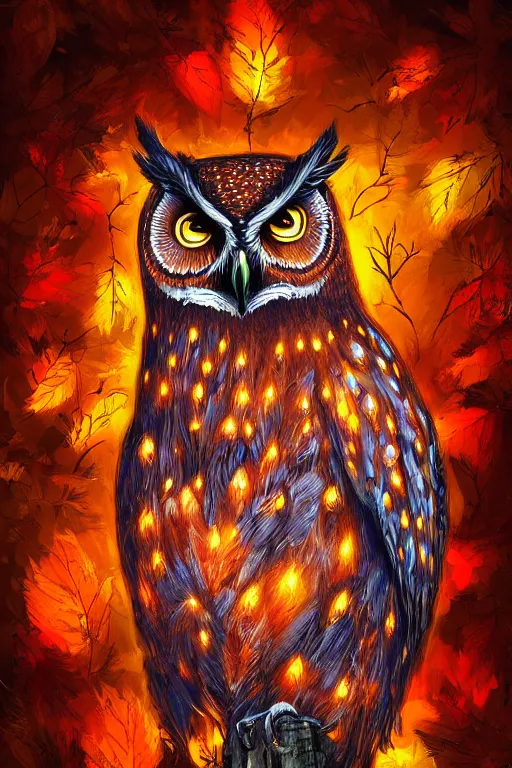 radiant owl, glowing amber, autumn colours, highly | Stable Diffusion ...