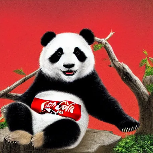 A panda is drinking the coke-cola , high resolution | Stable Diffusion