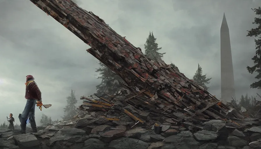 lumberjack exploring collapsed washington monument, | Stable Diffusion ...