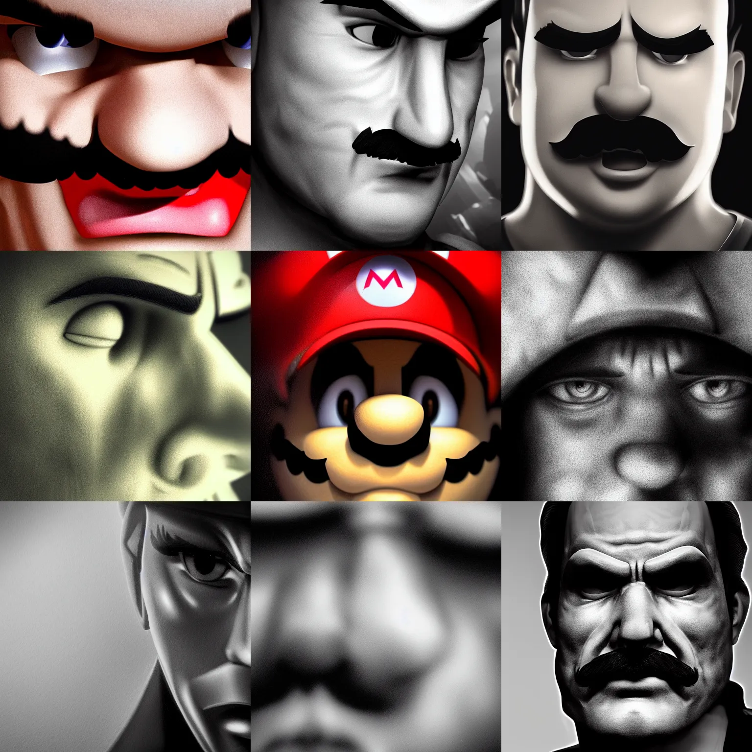 ominous close-up of a mario's face, heavy shadows, | Stable Diffusion ...