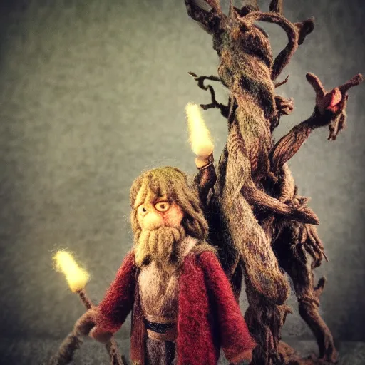 needle felt action shot of treebeard holding pippin | Stable Diffusion ...