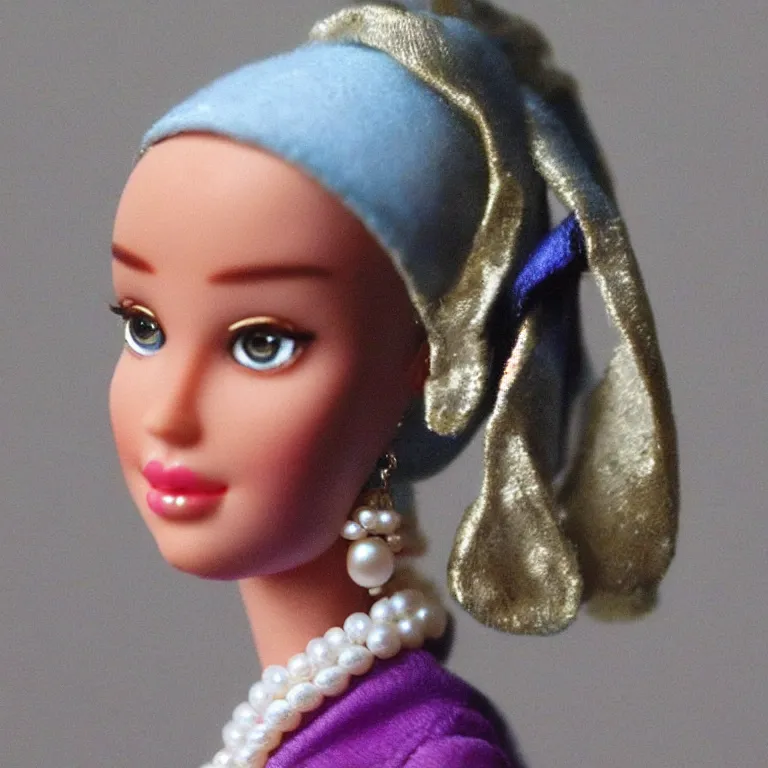 Barbie Doll with a Pearl Earring painting | Stable Diffusion