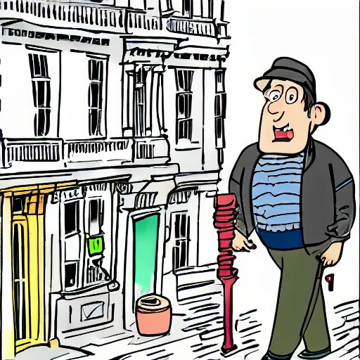 a middle aged man explores london, cartoon | Stable Diffusion | OpenArt