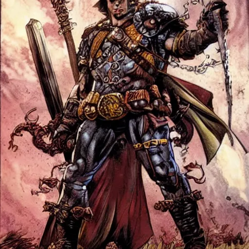 ryan reynolds as a d & d fighter, by simon bisley | Stable Diffusion ...