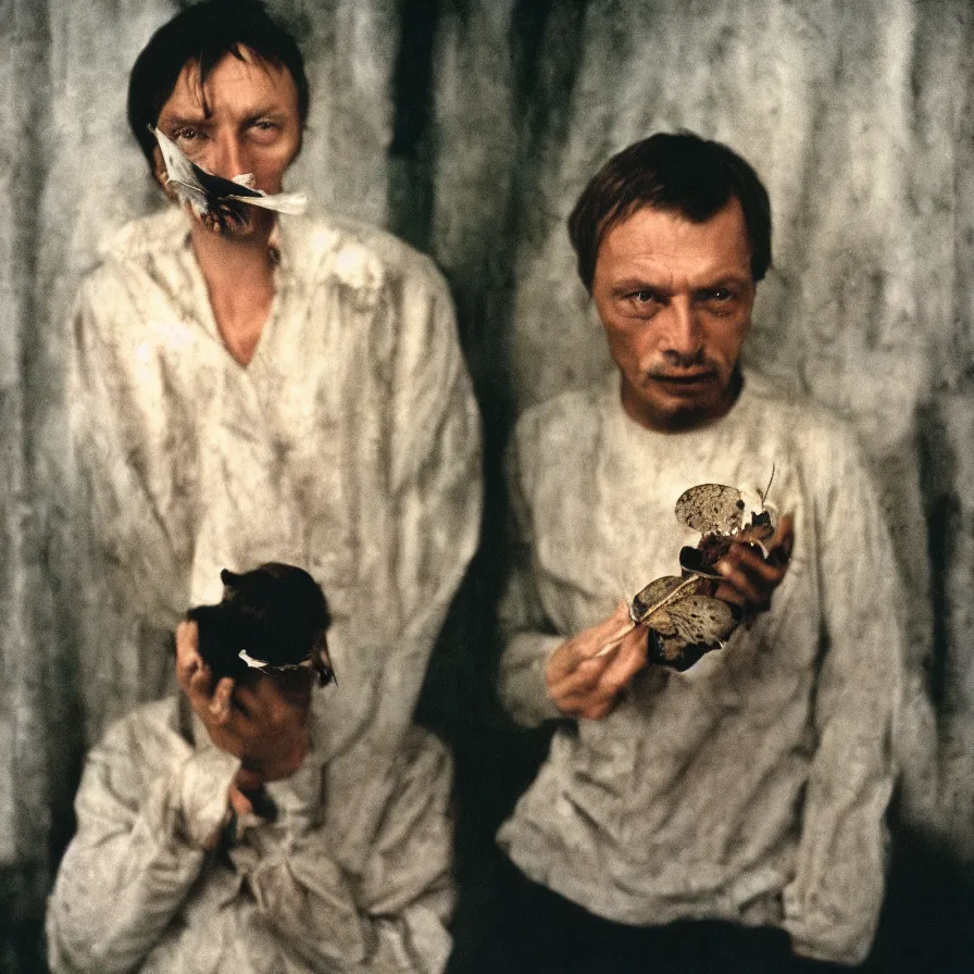 movie still by tarkovsky portrait of a man with a moth | Stable ...