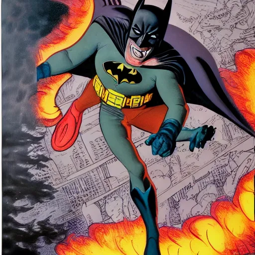 a matte grand scale painting of batman on fire joker | Stable Diffusion ...