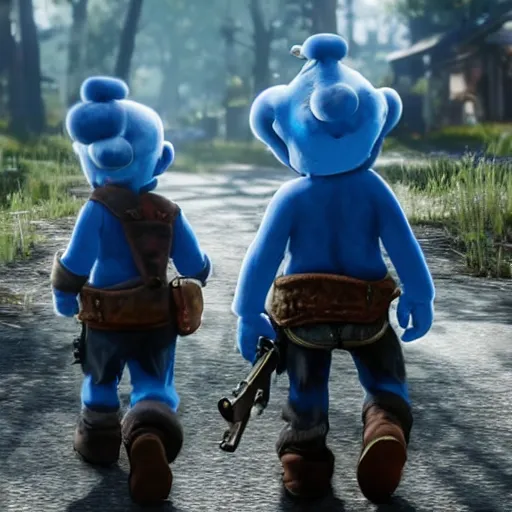 a couple of Smurfs walking the streets in Red dead | Stable Diffusion ...
