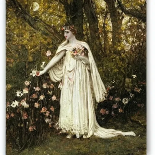 persephone as goddess of death, flower dress, by | Stable Diffusion