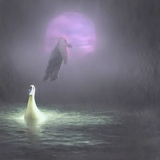 a horror art of goose, very scary goose looking at the | Stable Diffusion