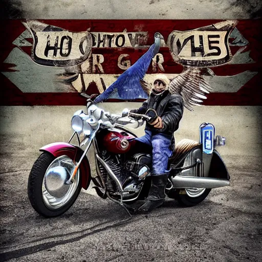 an eagle driving a custom motorcycle, route 6 6 | Stable Diffusion ...