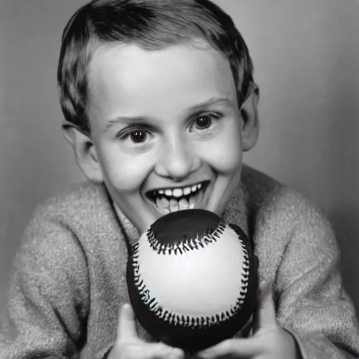 depression era boy overjoyed by gift of a baseball, | Stable Diffusion