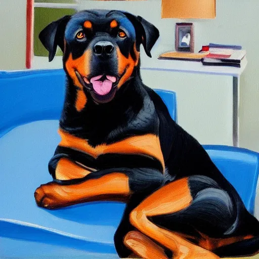 Rottweiler using a computer in an office, oil painting | Stable Diffusion | OpenArt