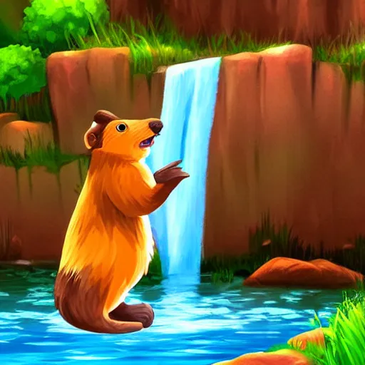 a colorful beaver singing on top of a waterfall, | Stable Diffusion ...