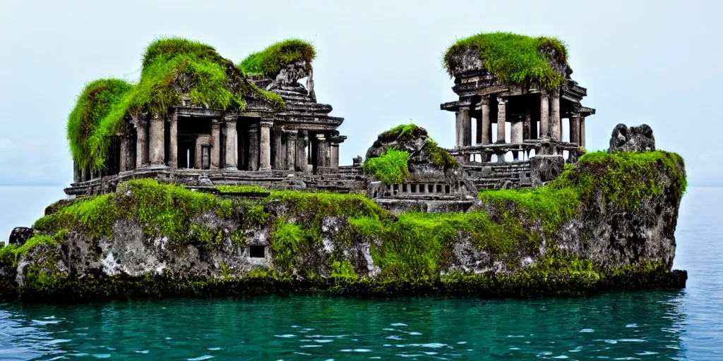 ancient temple on hidden island in the middle of the | Stable Diffusion