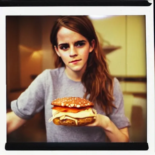 A Polaroid image of Emma Watson eating a burguer | Stable Diffusion ...