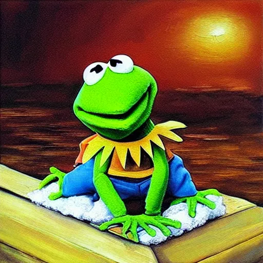 “Kermit the Frog falling off of a bridge. Painting by | Stable ...
