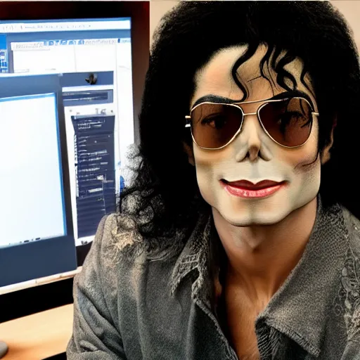 Michael Jackson at his computer in discord | Stable Diffusion | OpenArt