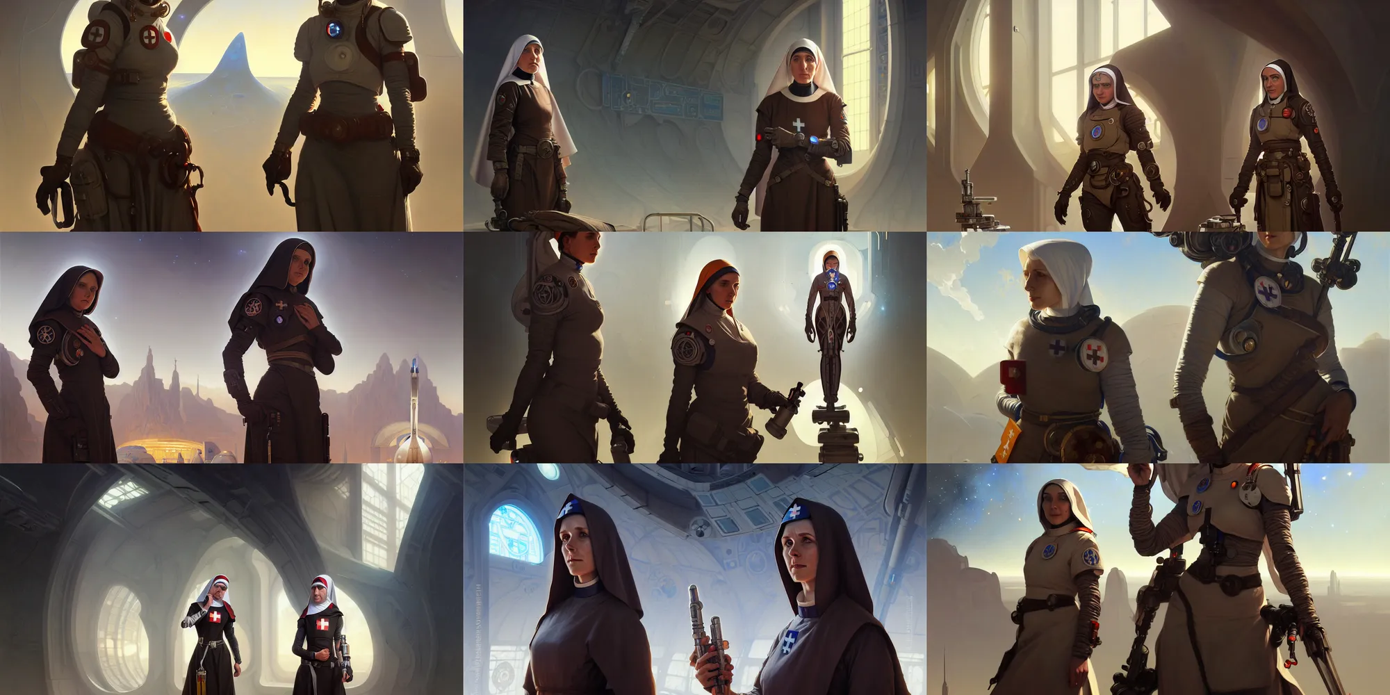 portrait of a female medic nun in a spaceport, d & d, | Stable ...