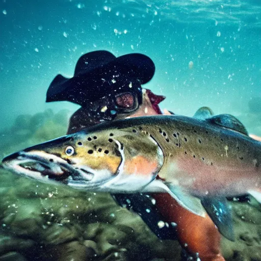 photograph of a live salmon wearing a cowboy hat, | Stable Diffusion ...