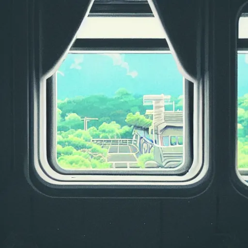 train window, rainy day, anime, ghibli, 9 0 s, retro | Stable Diffusion