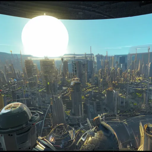 view from a city build inside of a dyson sphere. a | Stable Diffusion | OpenArt