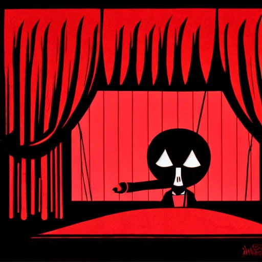 puppet with strings, behind a red curtain, capitalism, | Stable Diffusion | OpenArt