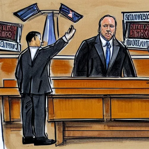 alex jones courtroom sketch court trial, interrupted | Stable Diffusion ...