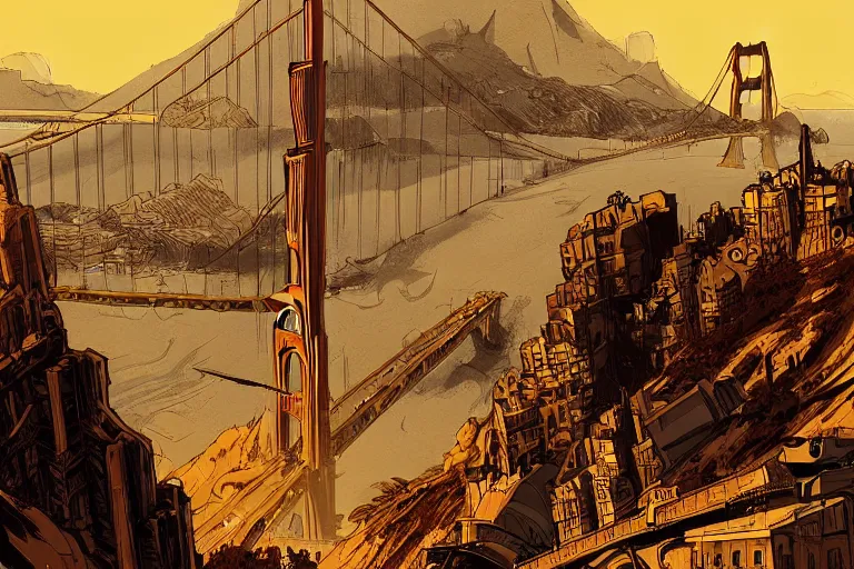 post apocalyptic san francisco, golden gate, hills, | Stable Diffusion ...