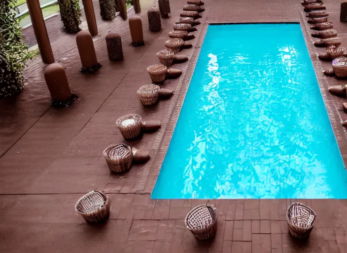 wide angle photo of a chocolate swimming pool, a | Stable Diffusion