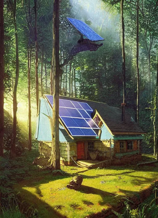 hyper realistic futuristic cottage with solar panels | Stable Diffusion