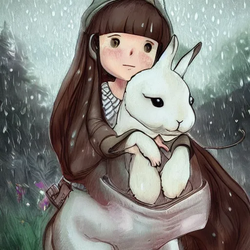 a beautiful girl riding a giant white rabbit. the girl | Stable ...