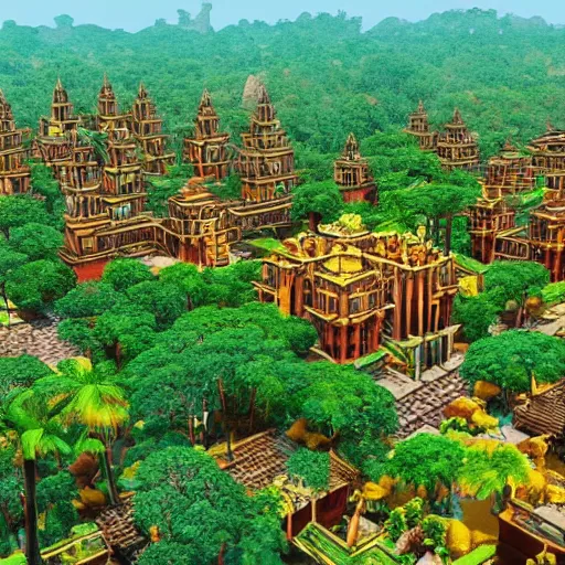 a lush golden aztec city sits in the the heart of the | Stable ...