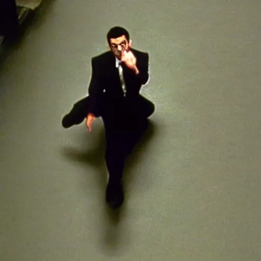 A still of Mr Bean in The Matrix | Stable Diffusion