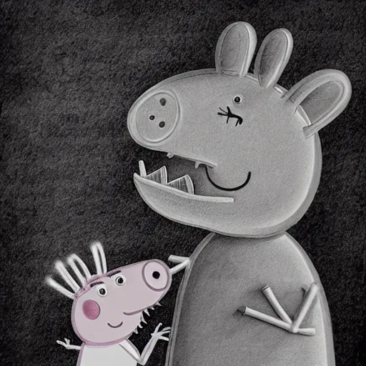 Peppa Pig in Stephen Gammell style, evil, high detail, | Stable Diffusion