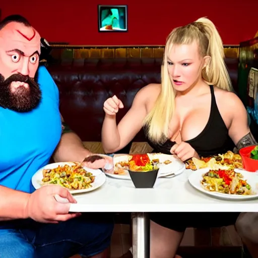 zangief and r mika eating at a tex mex restaurant | Stable Diffusion | OpenArt