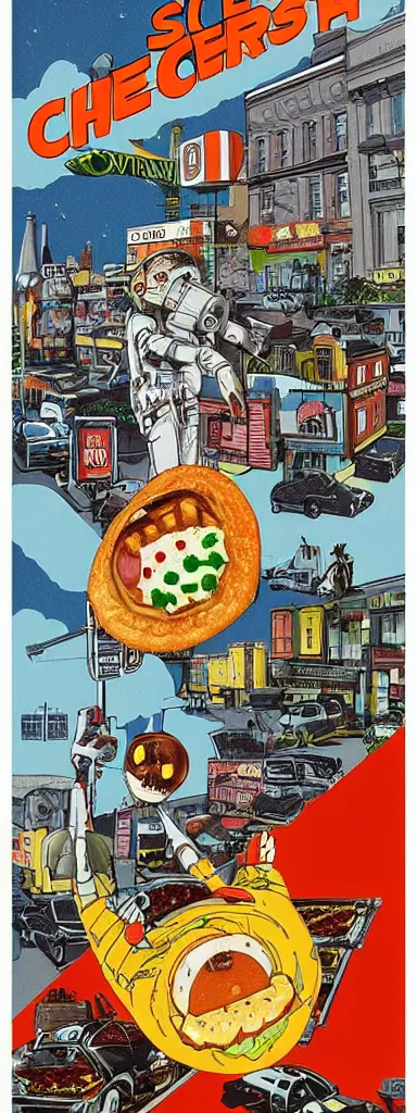 sci fi poster evil cheeseburger attacking small town, | Stable ...