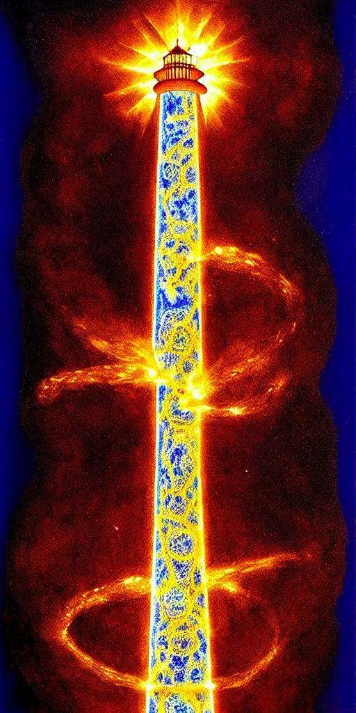 a blue fire glows around the fiery lighthouse ego - | Stable Diffusion ...