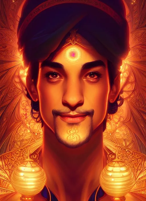 symmetry portrait of aladdin, glowing lights, | Stable Diffusion | OpenArt