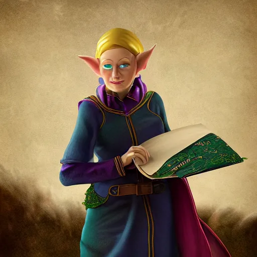 An old female elf holding a scroll, storm background, | Stable ...