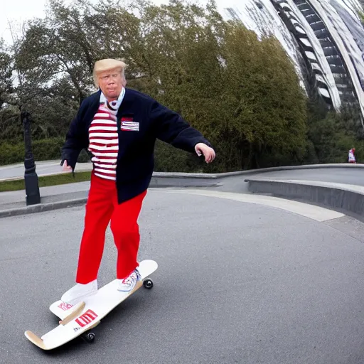 donald trump skateboarding wearing a supreme sweater, | Stable Diffusion